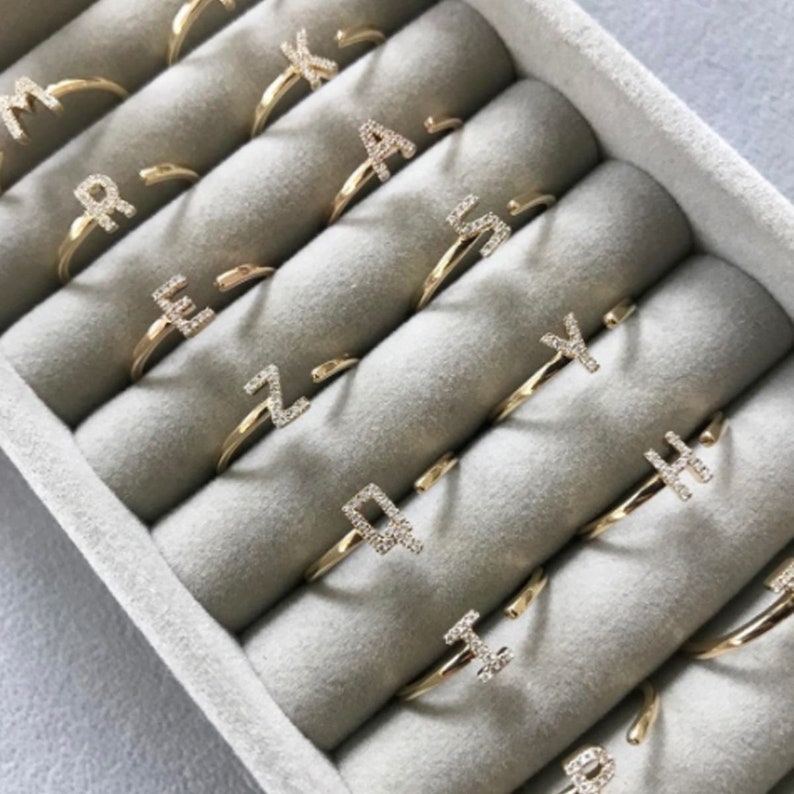 Adjustable Diamond Initial Rings Gold / Initial Rings for - Etsy