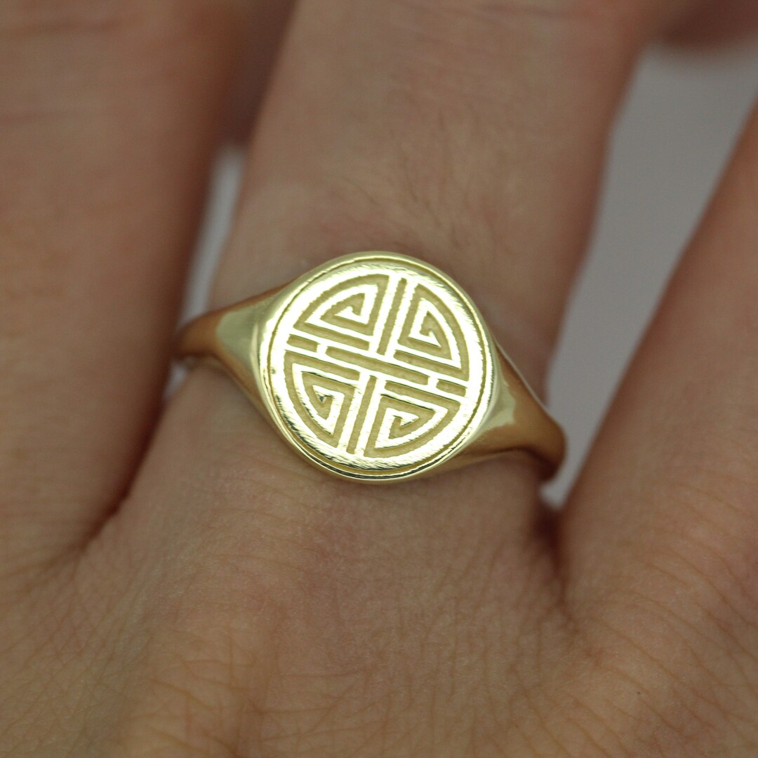 Unique Signet Ring / 14k Solid Gold Signet Ring / 18k Solid Gold Signet ...