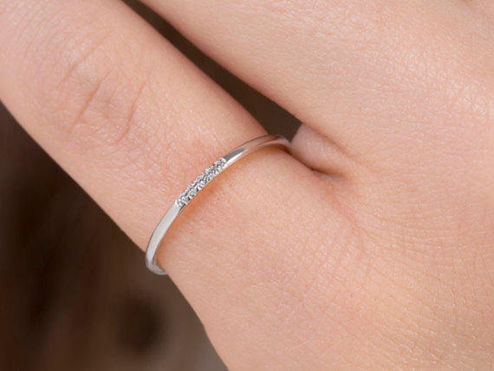 14k Solid Gold Simple Ring 5 Diamond Ring Gold Stackable - Etsy