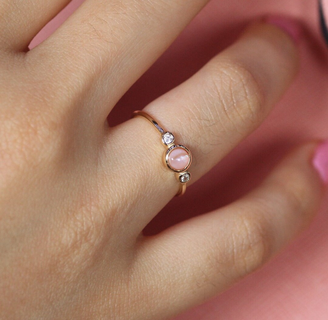 Rose Quartz and Diamond Ring / Rose Quartz Diamond Ring / 14k Gold Ring ...