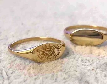 Sun and Moon Engraving Ring 10k 14k 18k Solid Gold Any | Etsy