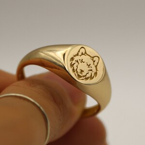 14k Solid Gold Wolf Signet Ring / Yellow Gold Wolf Ring / 14k Signet ...