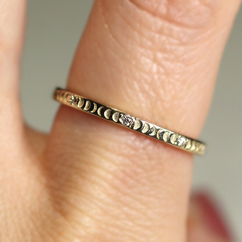 Moon Engraving Ring Diamond Eternity Band White Gold 14k - Etsy