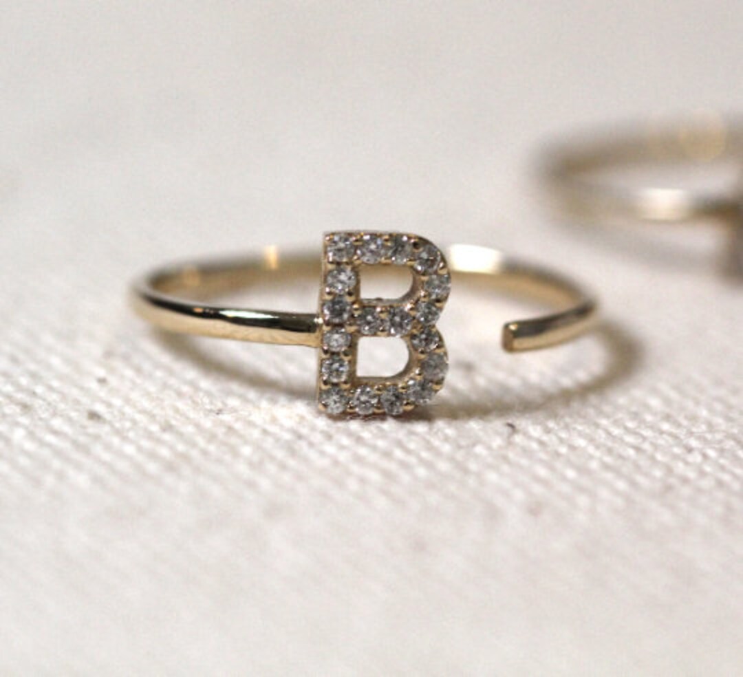 Adjustable Diamond Initial Rings Gold / Initial Rings for - Etsy