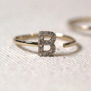 Adjustable Diamond Initial Rings Gold / Initial Rings for Women 14k Gold, Diamonds Initial Rings ...