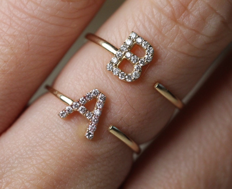 Adjustable Diamond Initial Rings Gold / Initial Rings for - Etsy