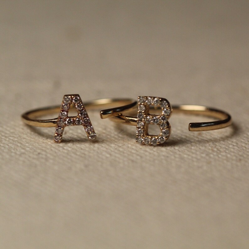 Adjustable Diamond Initial Rings Gold / Initial Rings for - Etsy