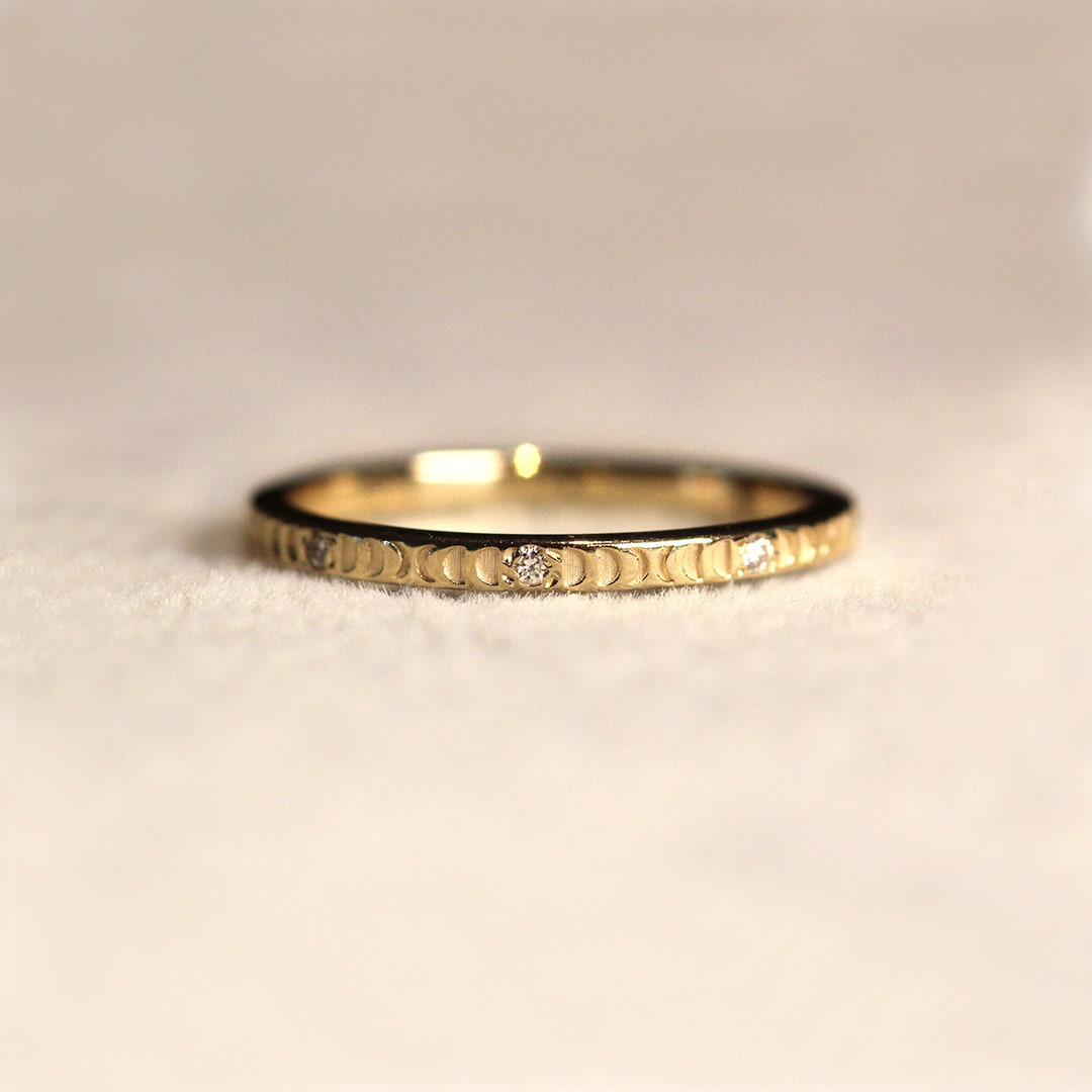 Moon Engraving Ring, Diamond Eternity Band White Gold - 14k Diamond ...