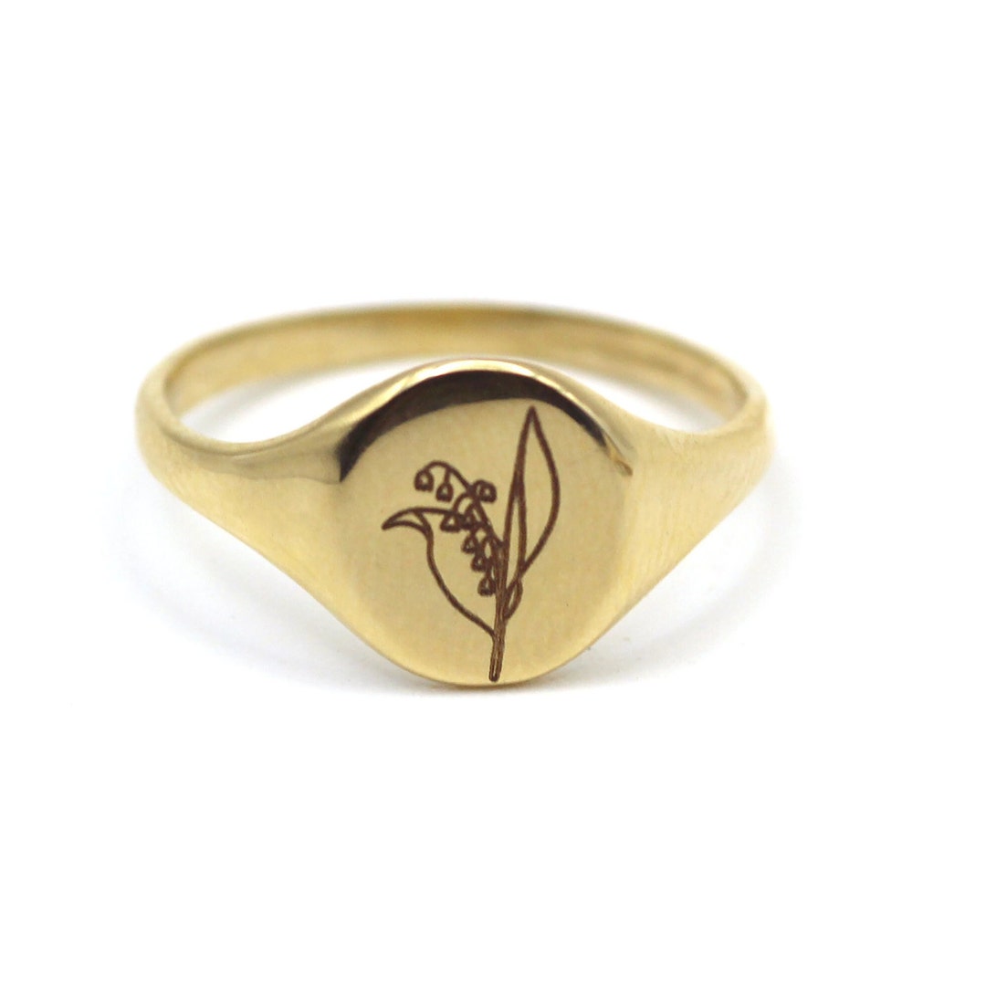 Flower Signet Ring 14k Signet Ring Birthday Flower Ring / - Etsy