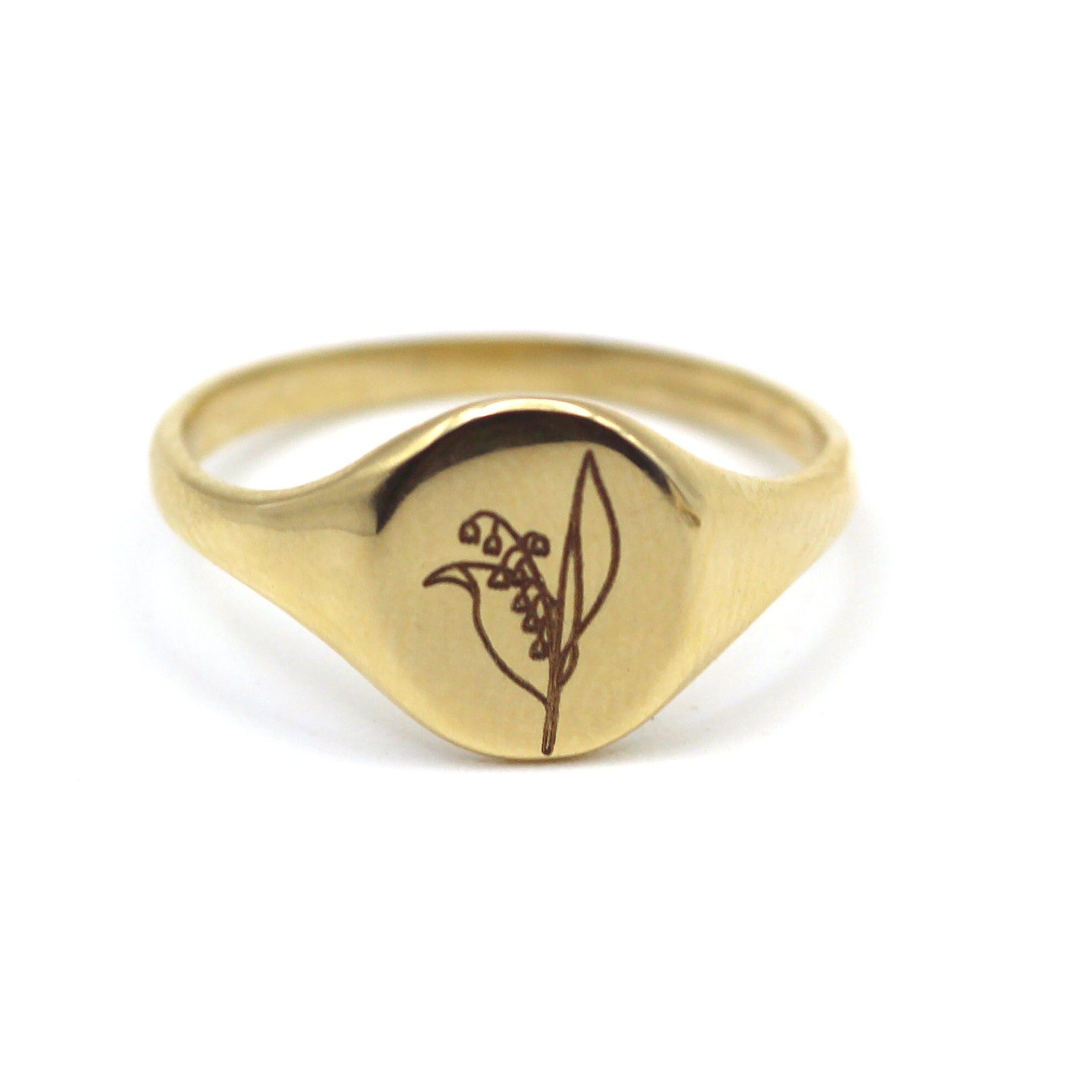 Flower Signet Ring, 14k Signet Ring, Birthday Flower Ring ...