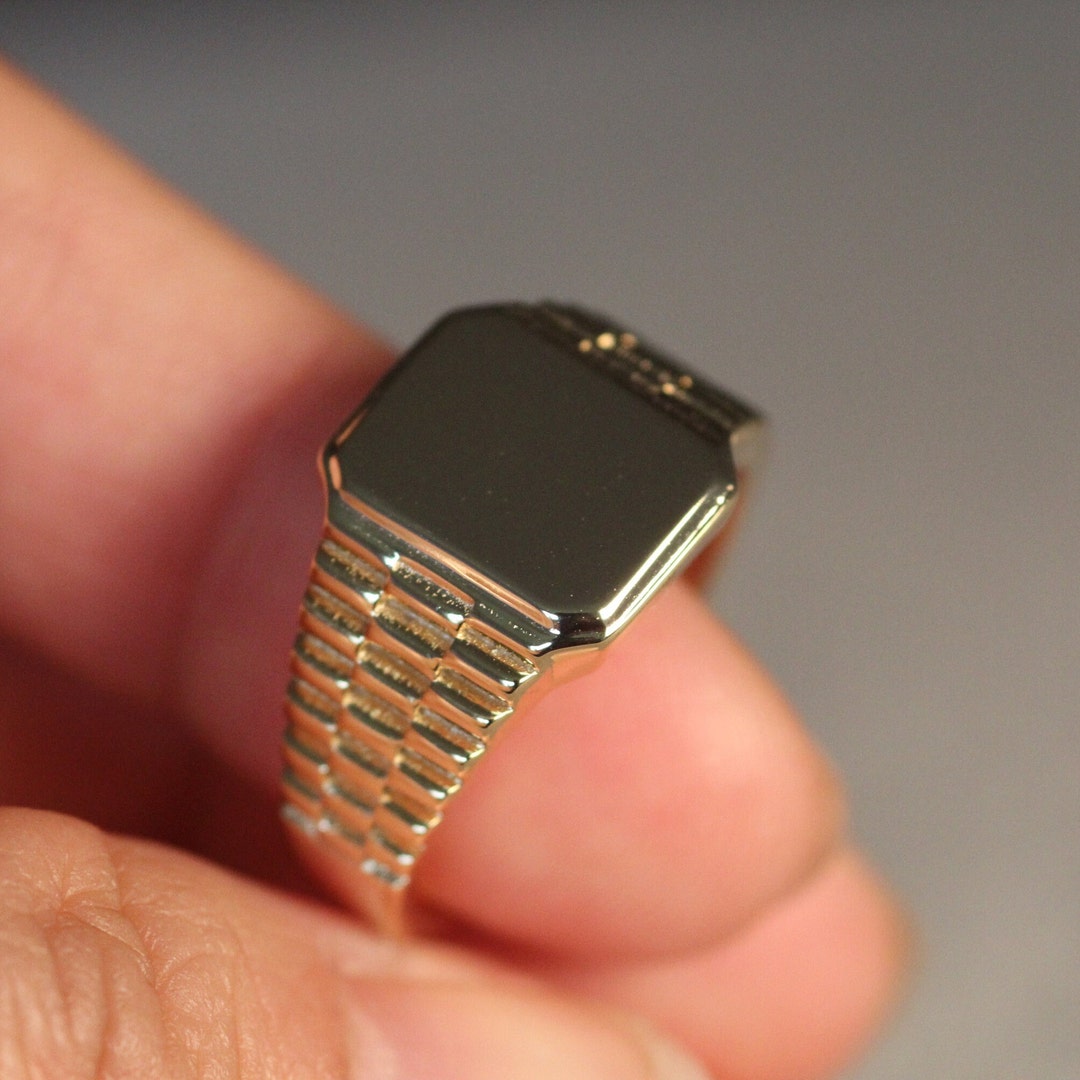 Men's Ring. Engraved Ring - 14k Gold - Name Engraving, Diamond ...