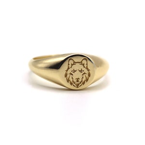14k Solid Gold Wolf Signet Ring / Yellow Gold Wolf Ring / 14k Signet ...