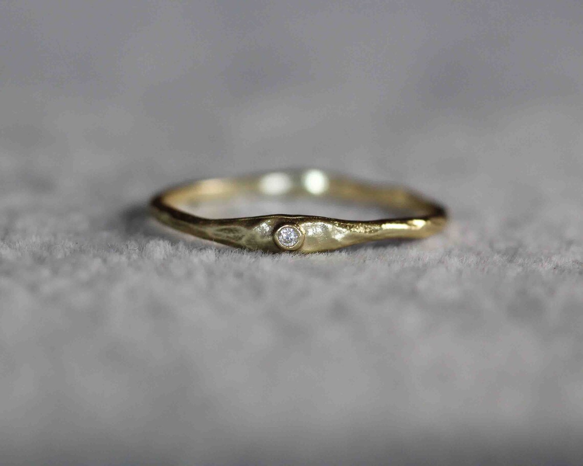 Hammered Ring Gold Simple Diamond Ring With Hammered Texture - Etsy