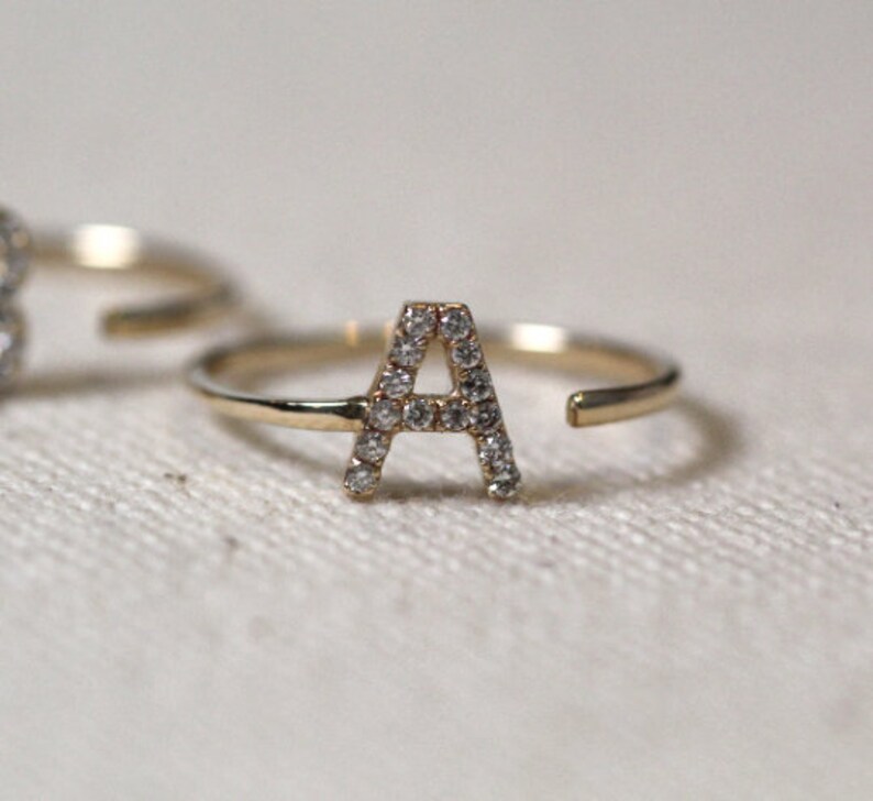 Adjustable Diamond Initial Rings Gold / Initial Rings for - Etsy