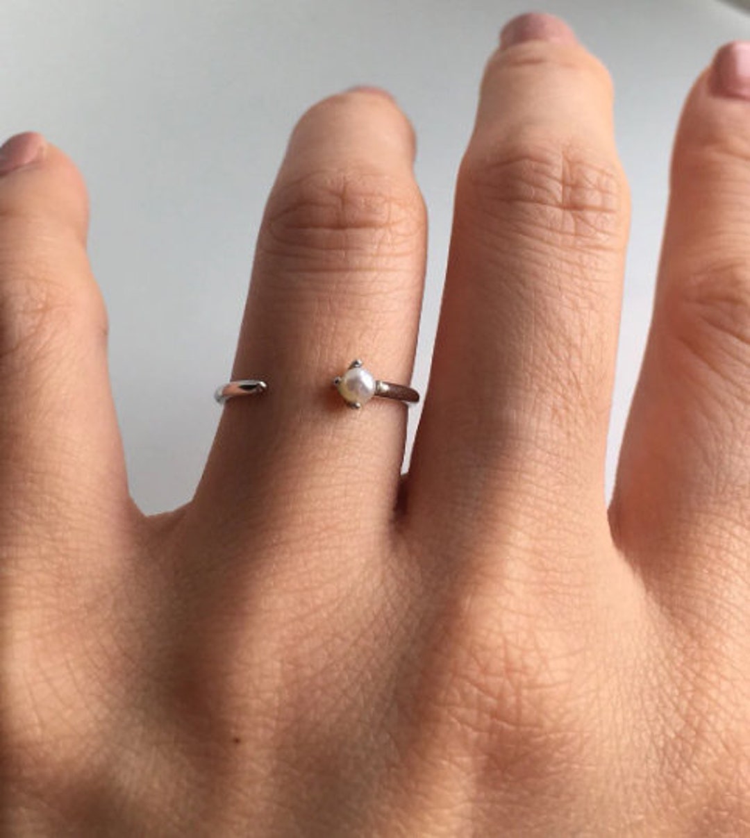 Minimalist Pearl Ring, Simple Pearl Wedding Band, Pearl Open Ring,14k ...