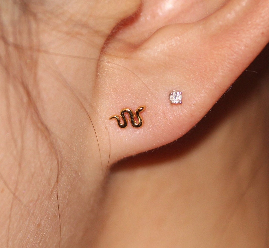 14k Gold Snake Stud Earrings / Snake Piercing / Screw Back Earrings ...