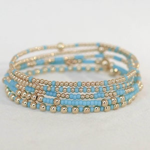 CYAN | Seed Bead Gold Filled Bracelets for Women | Blue Stacking ...