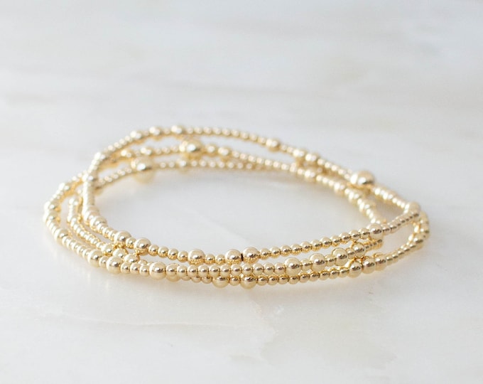 Lisa | 14k Gold Filled Beaded Stretch Bracelet for Her | Custom Size ...