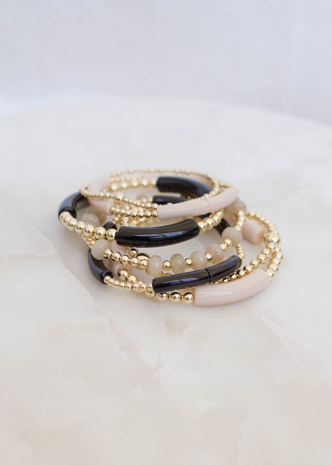 Game Day Stack Team Julisa Gold Filled Bead Stacking Bracelet for Women Tube Stretch Bracelet ...