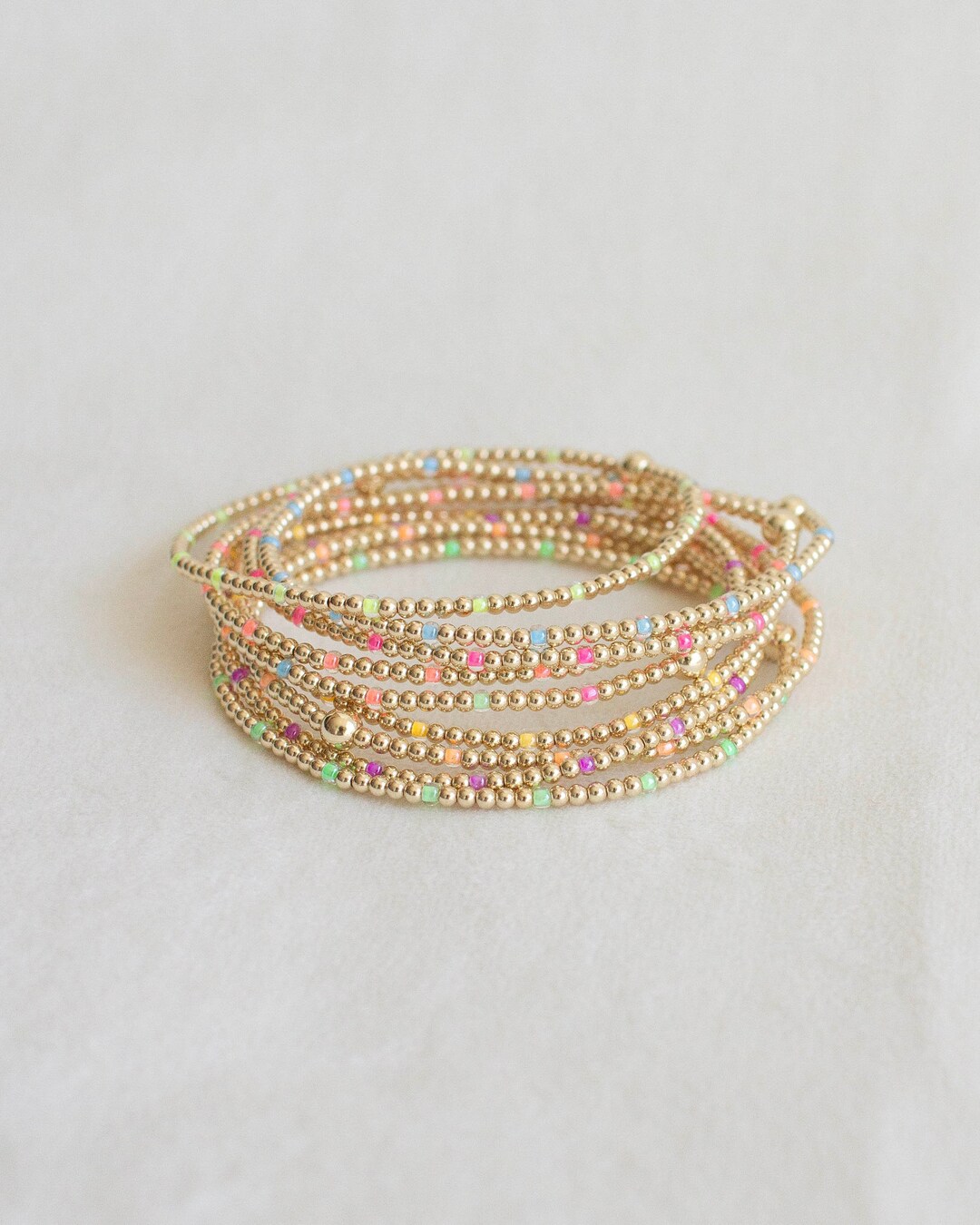 Chloe: Neon Party | 14k Gold Filled Seed Bead Custom Size Stretch ...