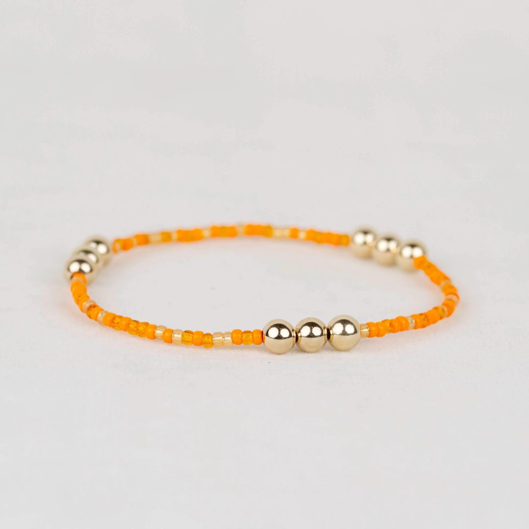 Game Day · Lo · Light Orange | 14k Gold Filled Sterling Silver Bead Bracelet | Custom Stretch ...