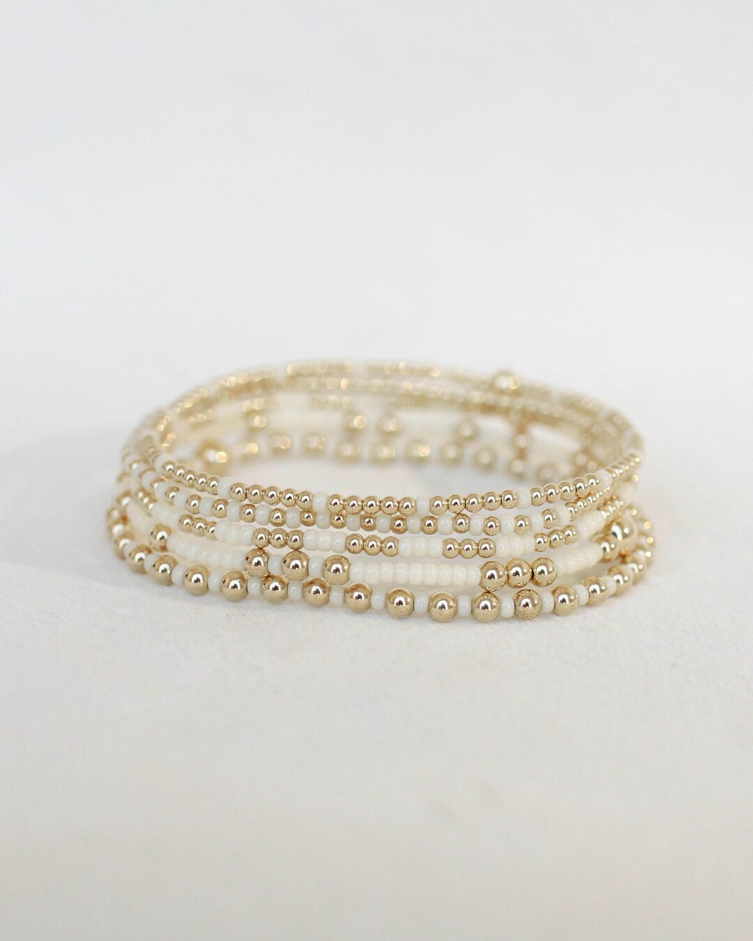 CREAMY | Seed Bead Gold Filled Bracelets for Women | off White Stacking Bracelet Gift ...