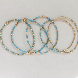 CYAN | Seed Bead Gold Filled Bracelets for Women | Blue Stacking ...
