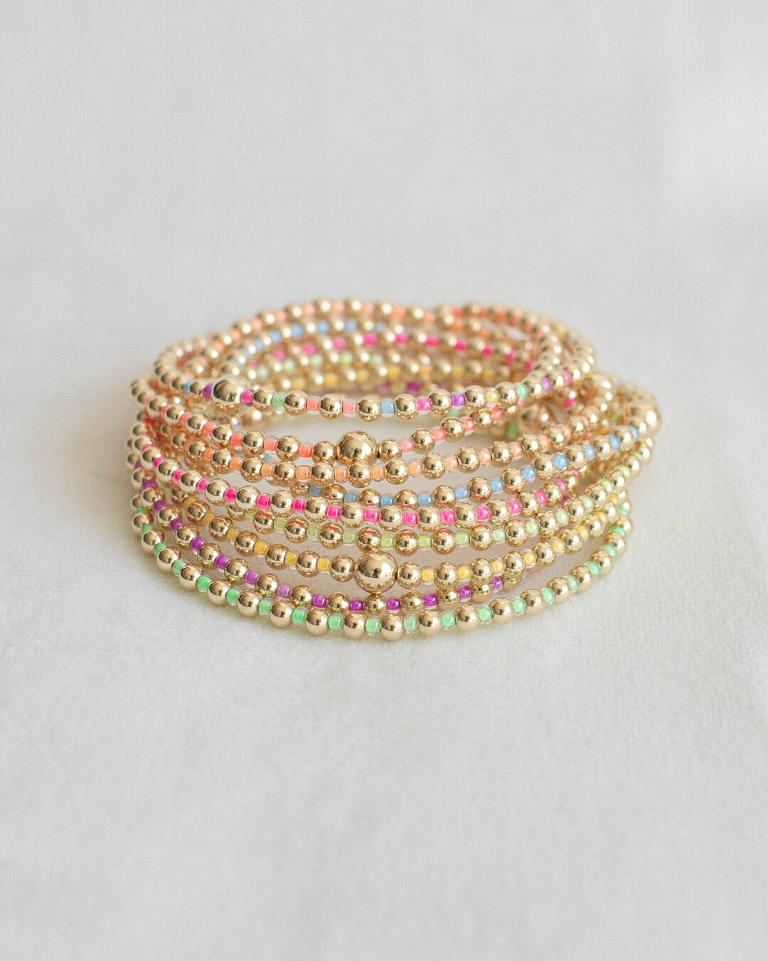 Bella: Neon Party | 14k Gold Filled Seed Bead Custom Size Stretch ...