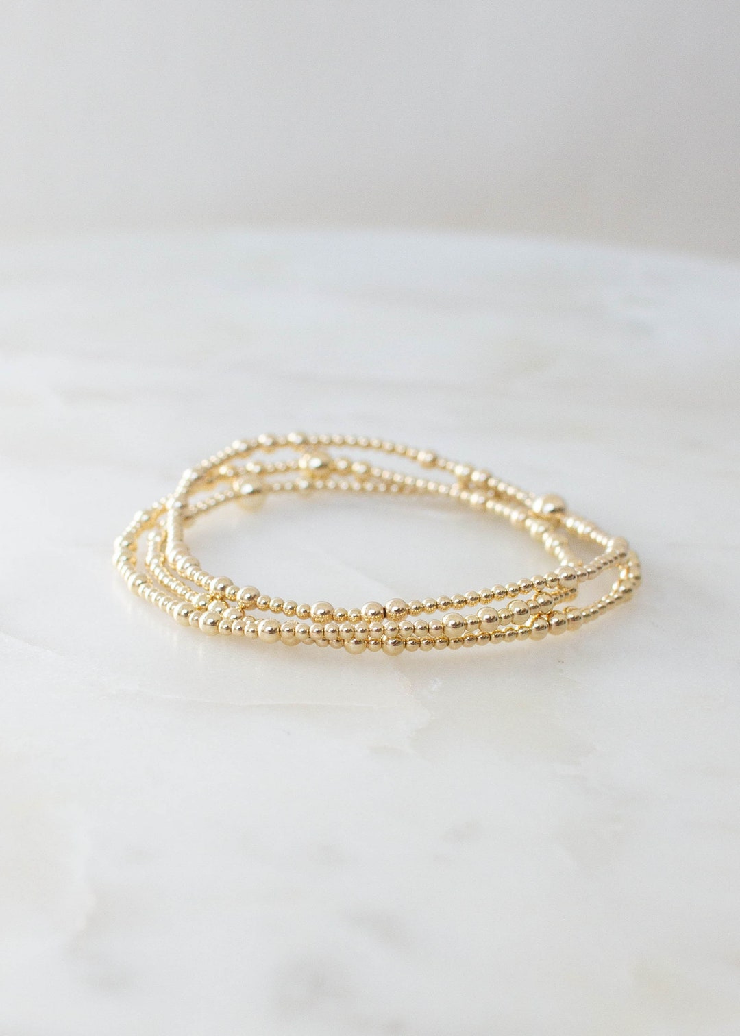 Lisa | 14k Gold Filled Beaded Stretch Bracelet for Her | Custom Size ...