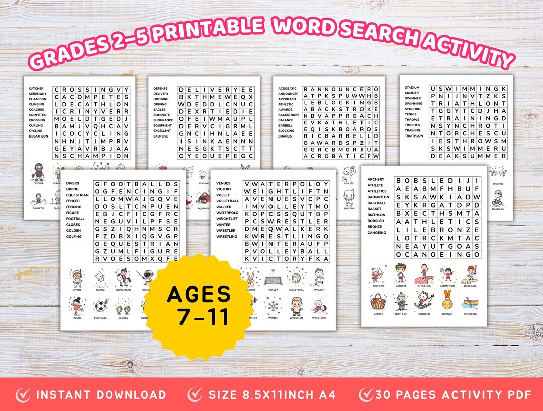 Sports Word Search Puzzle, Grades 2-5 Activity (PDF Download) - Etsy