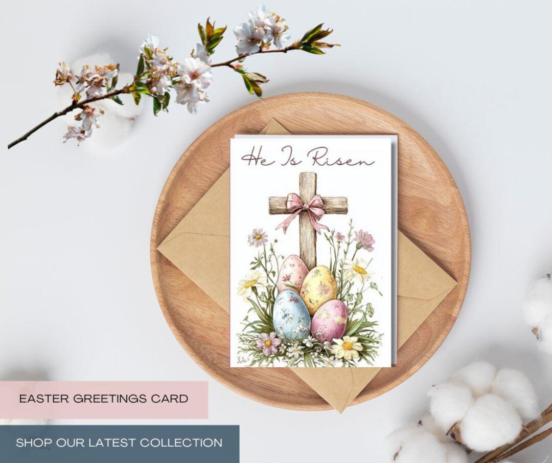 He is Risen Easter Card Christian Easter Printable Card Cross With ...