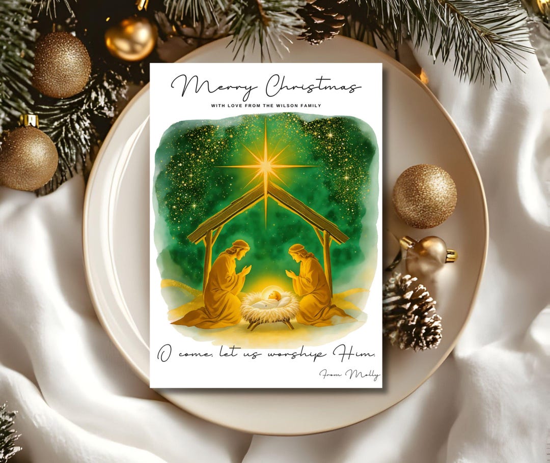 PRINTABLE Festive Nativity Christmas Card Template Christian Holiday ...