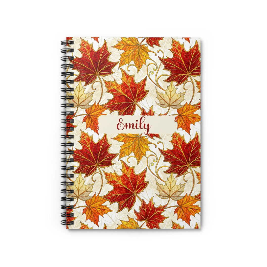 Personalized Name Fall Leaves Spiral Notebook, Autumn Gift, Stationery ...