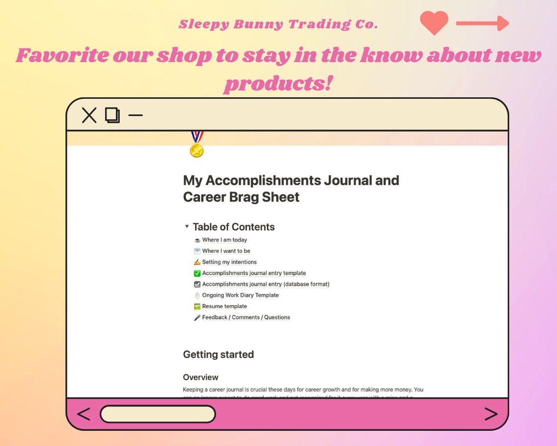 Accomplishments Journal and Work Diary Notion Template | Brag Sheet ...