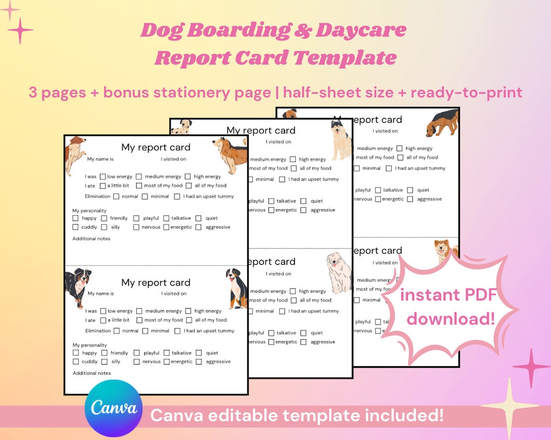 Dog Boarding and Day Care Report Card Template | Ready-to-print PDF ...