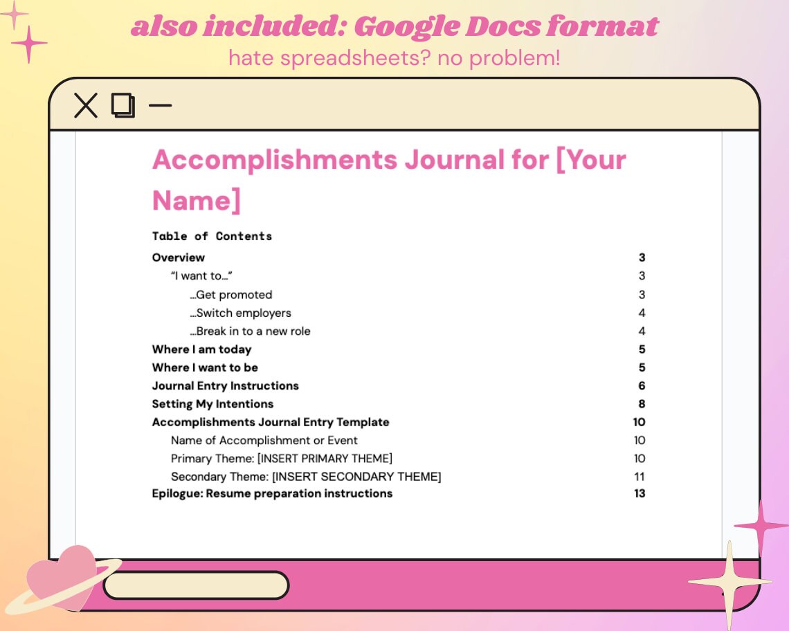 Accomplishments Journal and Resume Template Bundle | Brag Sheet ...