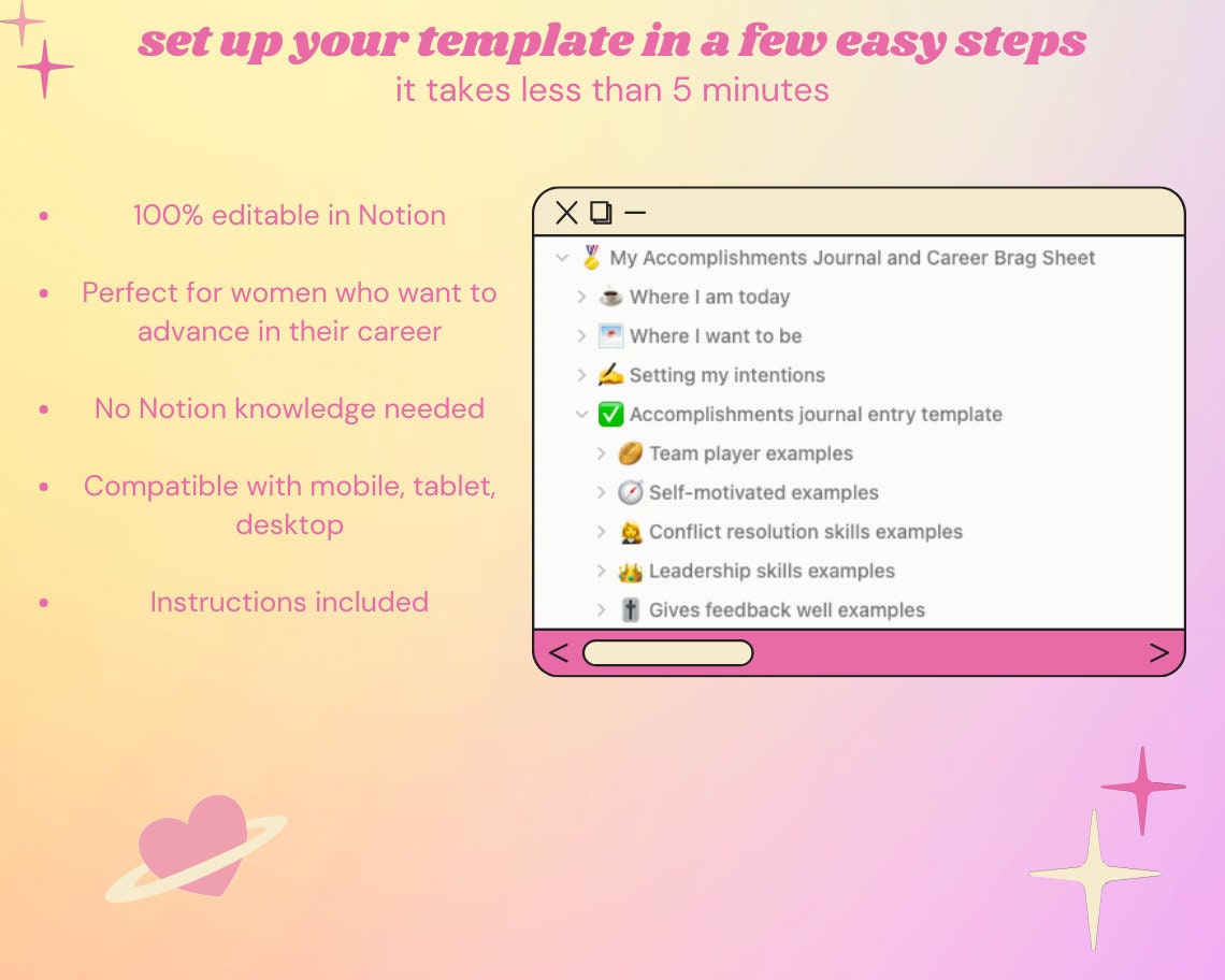 Accomplishments Journal and Work Diary Notion Template | Brag Sheet ...