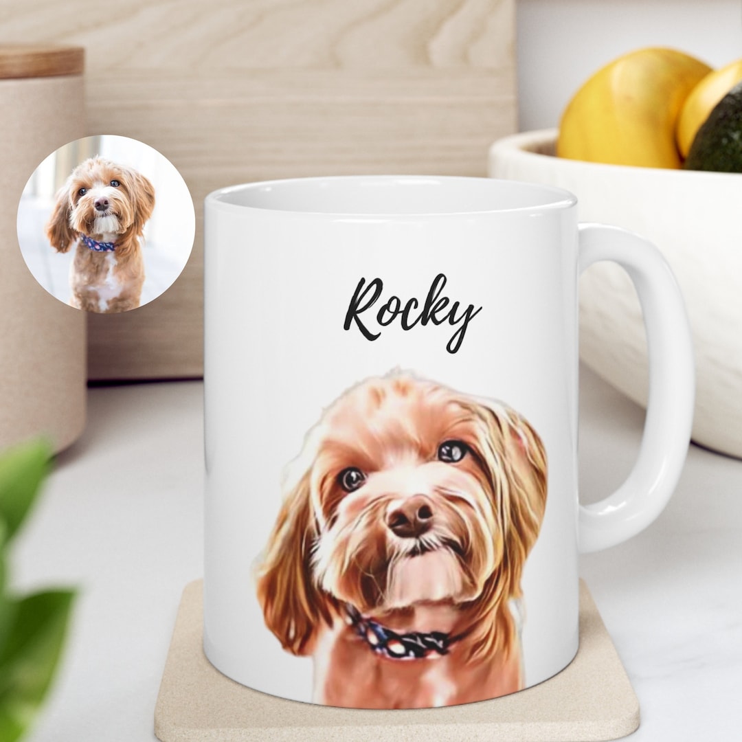 Custom Pet Portraits Mug, Pet Portrait From Photo, Personalized Pet Mug ...