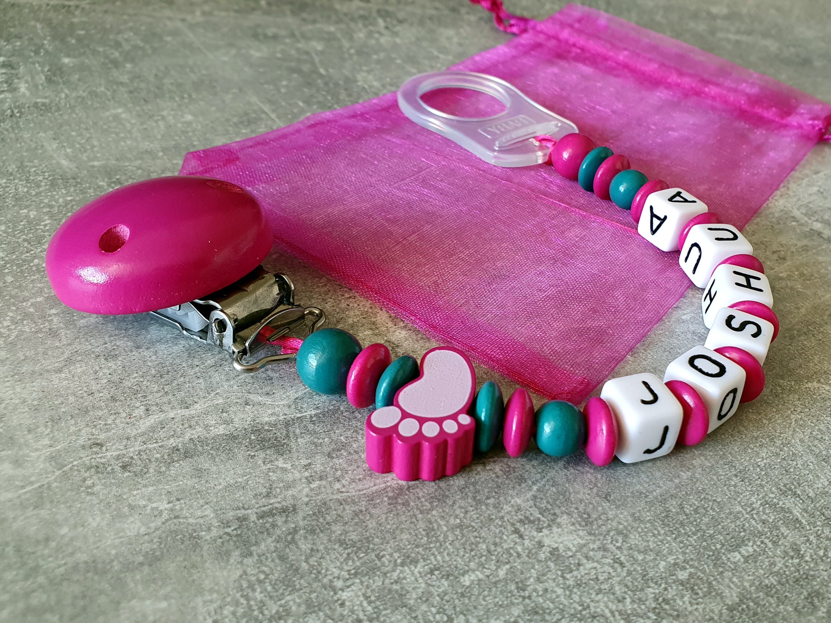 Pacifier Chain Baby Feet Dark Pink/turquoise With or Without Name ...