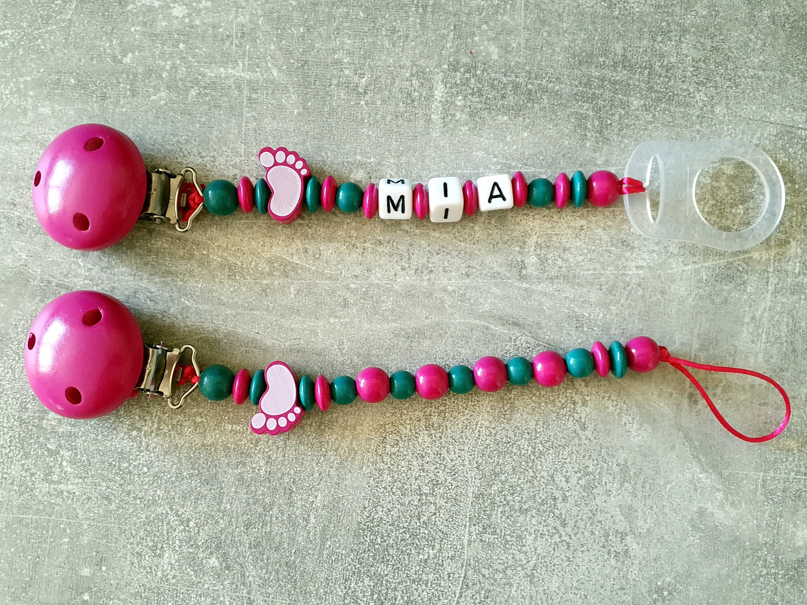 Pacifier Chain Baby Feet Dark Pink/turquoise With or Without Name ...
