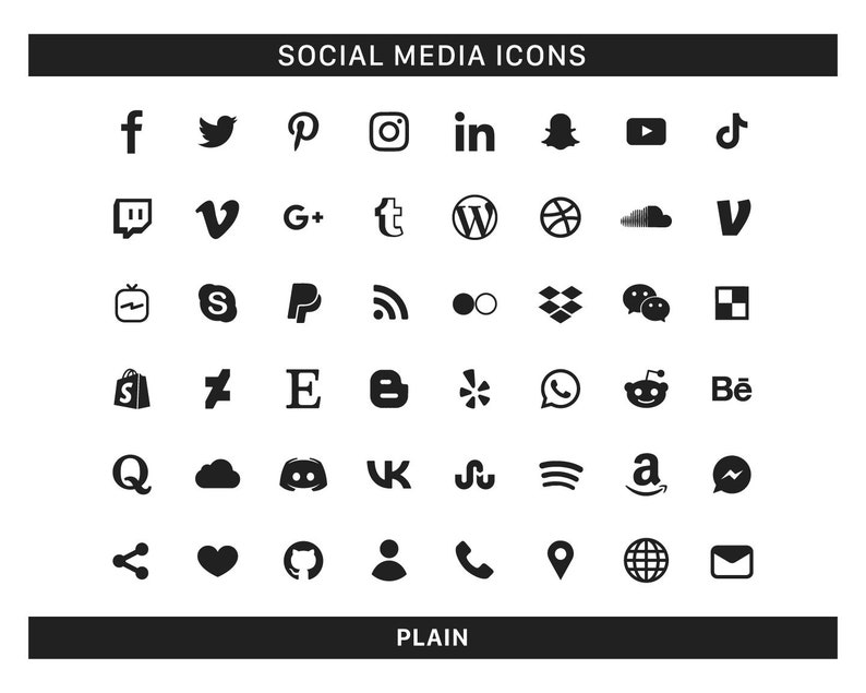 Social Media Icon Set (black) + Canva Template - Etsy