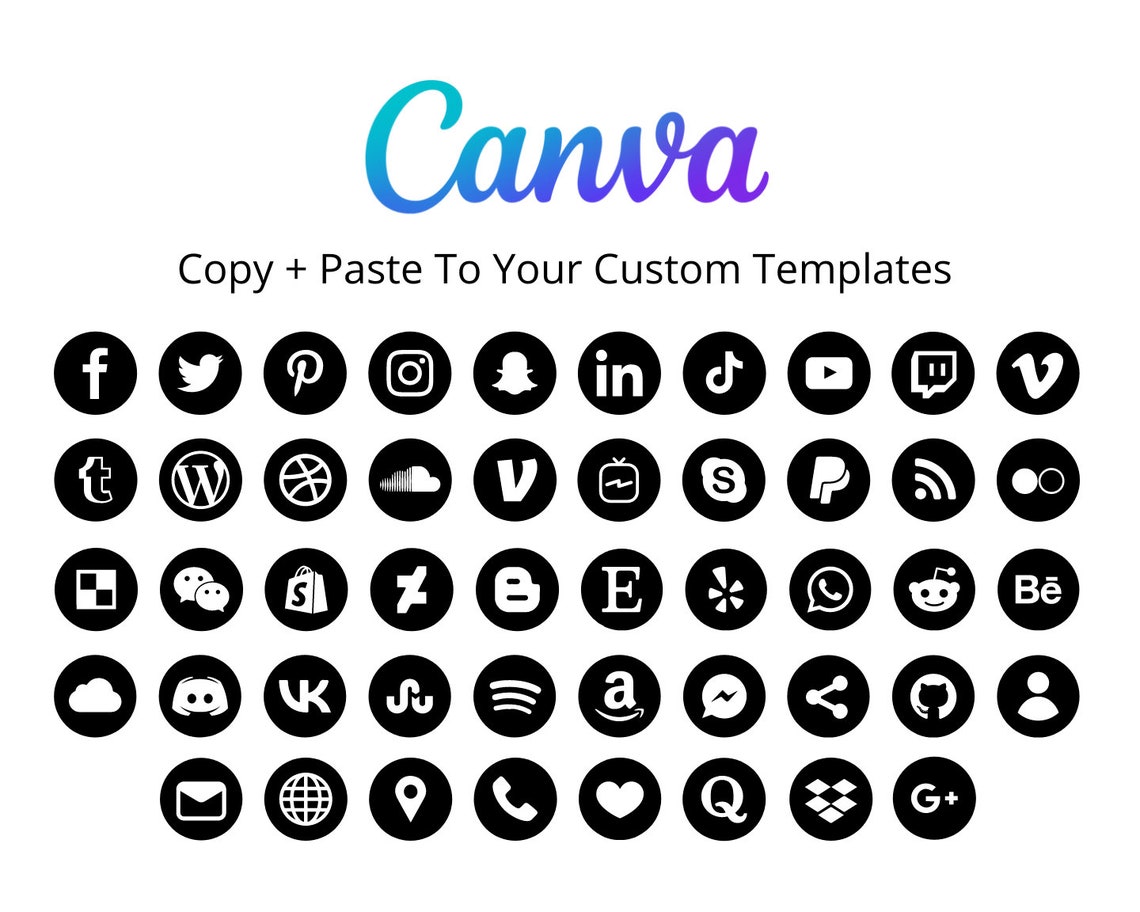 Social Media Icon Set (black) + Canva Template - Etsy