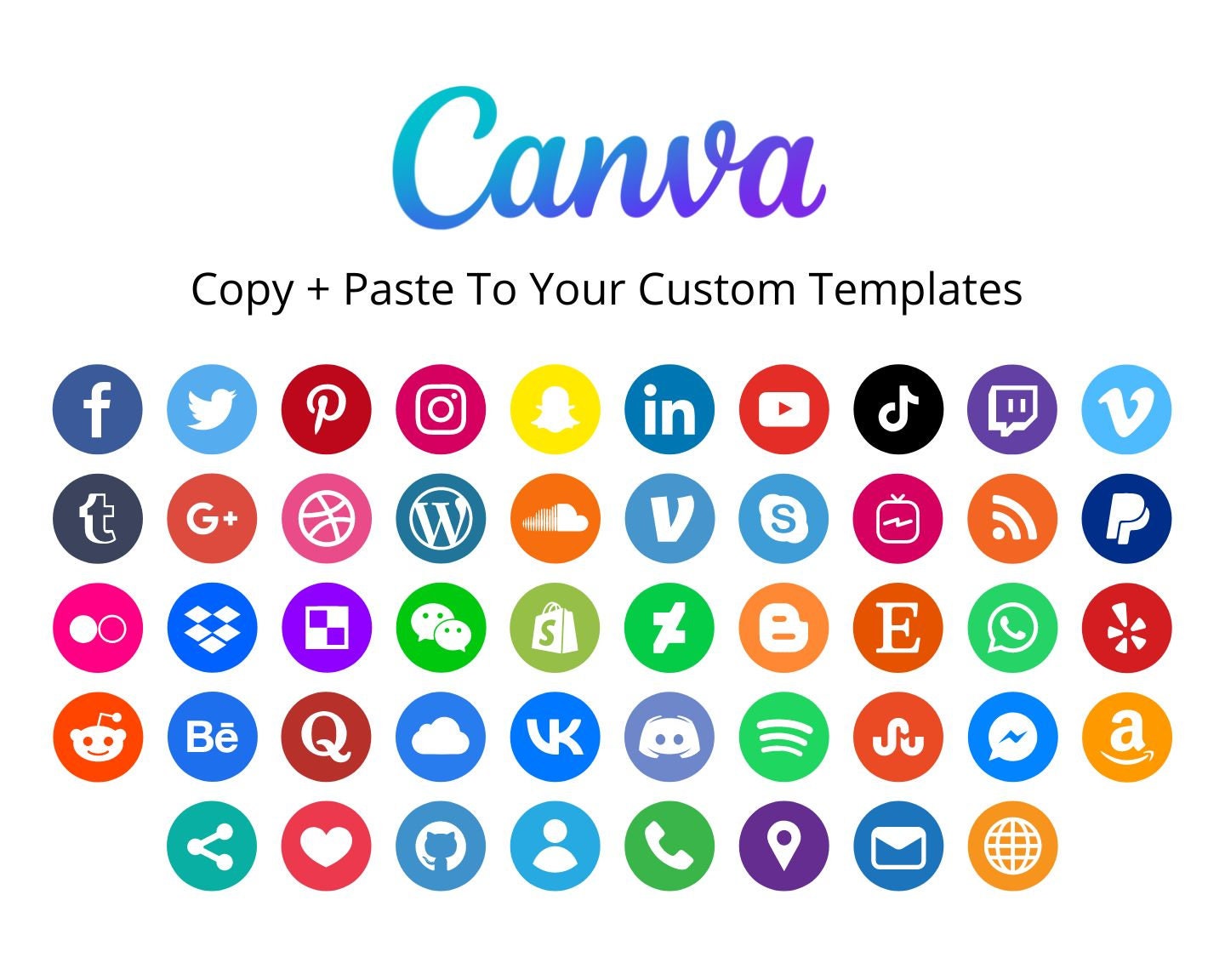 Social Media Icon Set (colors) + Canva Template - Etsy