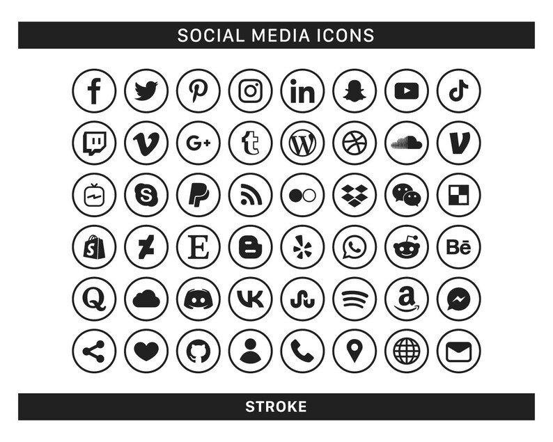 Social Media Icon Set (black) + Canva Template - Etsy