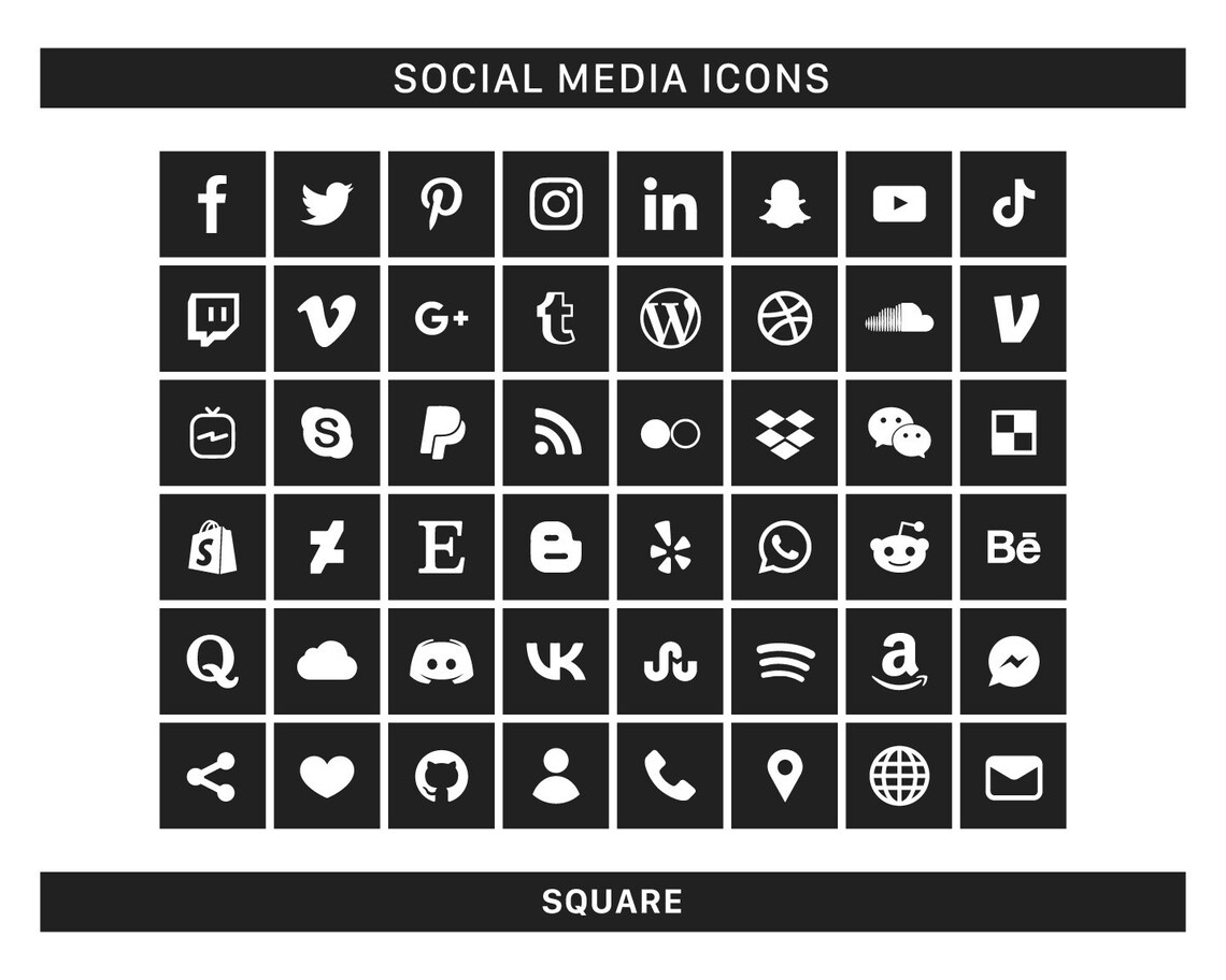 Social Media Icon Set (black) + Canva Template - Etsy