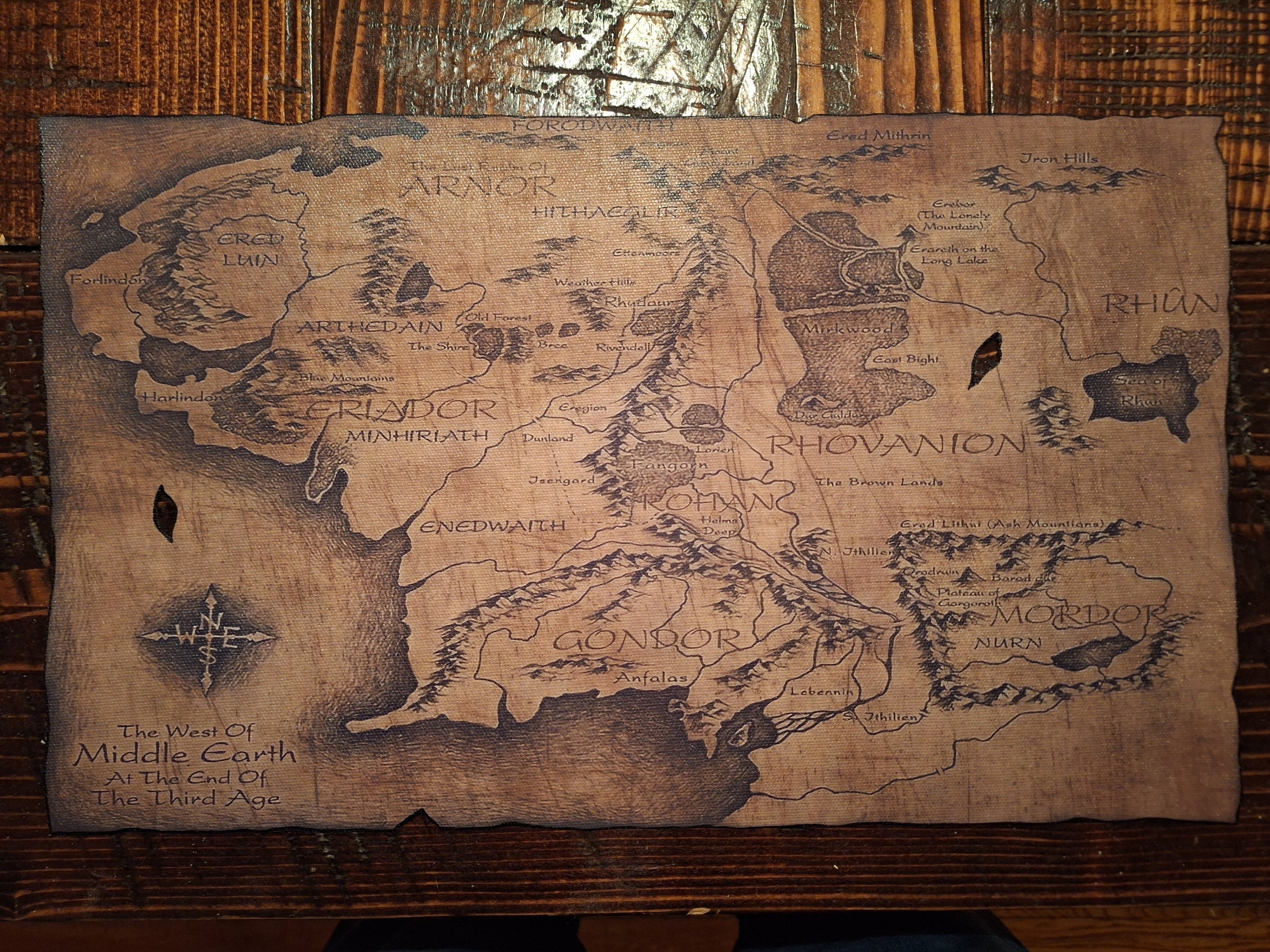 Middle Earth Map CANVAS Art Print! Lord of the Rings, Hobbit! WEATHERED ...