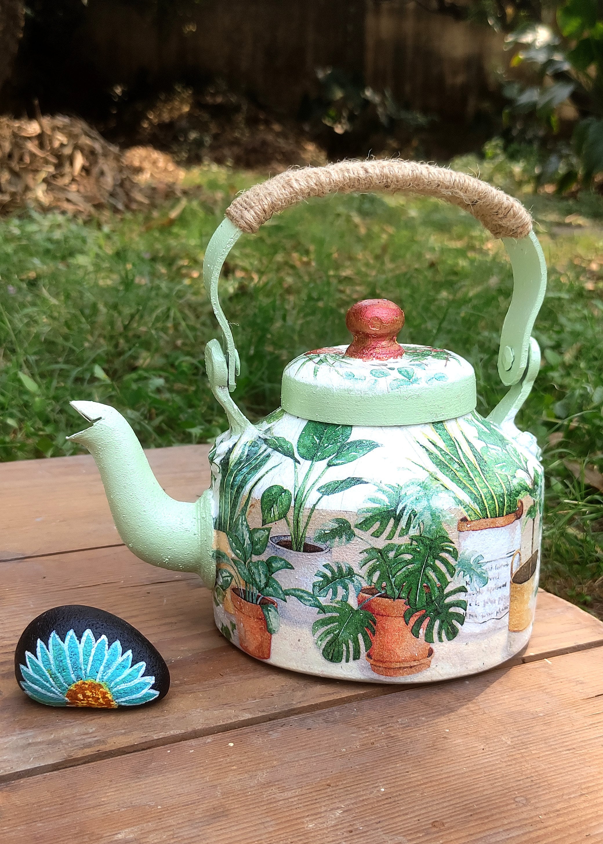 Indian Tea Kettle Handmade Indian Tea Pot / Green Plant Art Kettle ...
