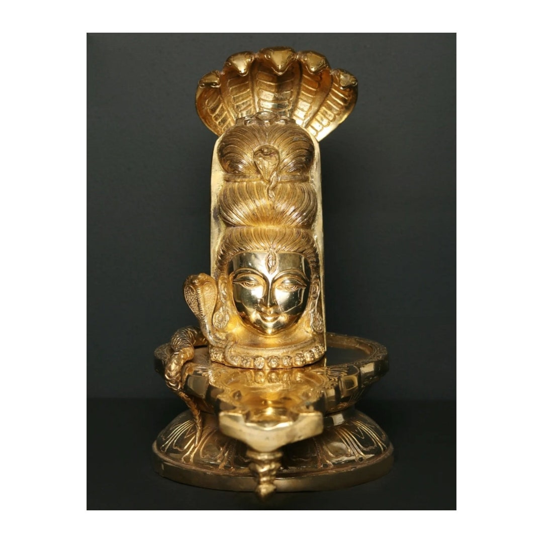 Sacred Brass Shiva Linga: Eternal Protection by Serpent Handmade in ...
