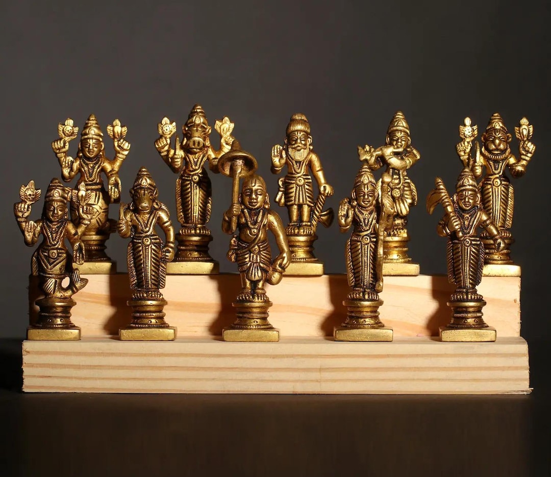 3" Dashavatara Brass Idols | Set of 10 Handmade Lord Vishnu Statues - Etsy