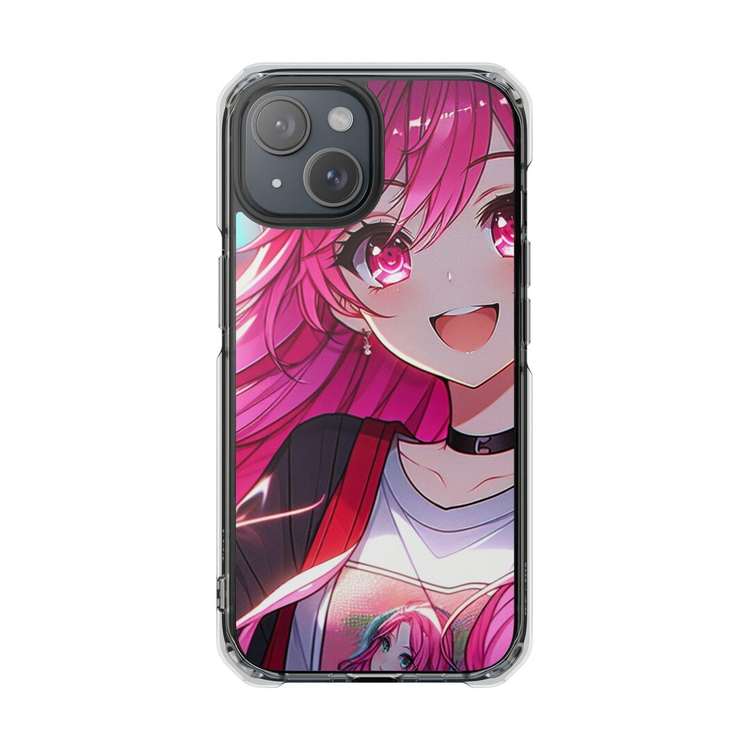Anime Girl Pink Hair Phone Case, Kawaii Manga Character Magnet Case ...